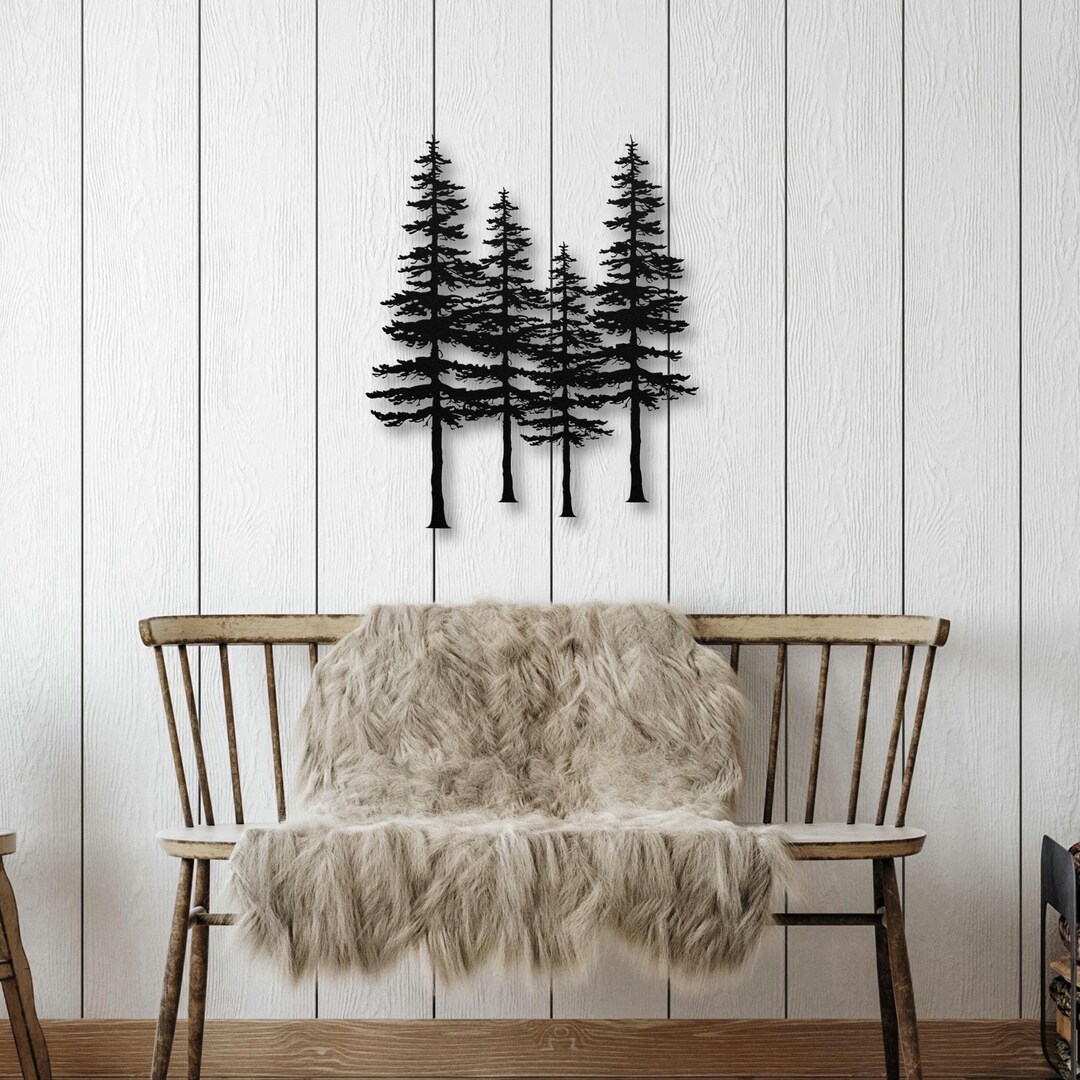 Tree Line Wall Art, Forest Metal Sign, Pine Tree Decor, Nature Decor ...