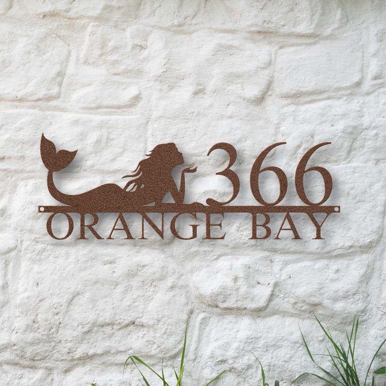 Custom Mermaid Address Number Metal Sign, Personalized Home Decor ...