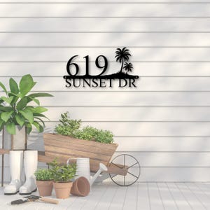 Custom Palm Tree Address Number Metal Sign, Personalized Home Decor ...