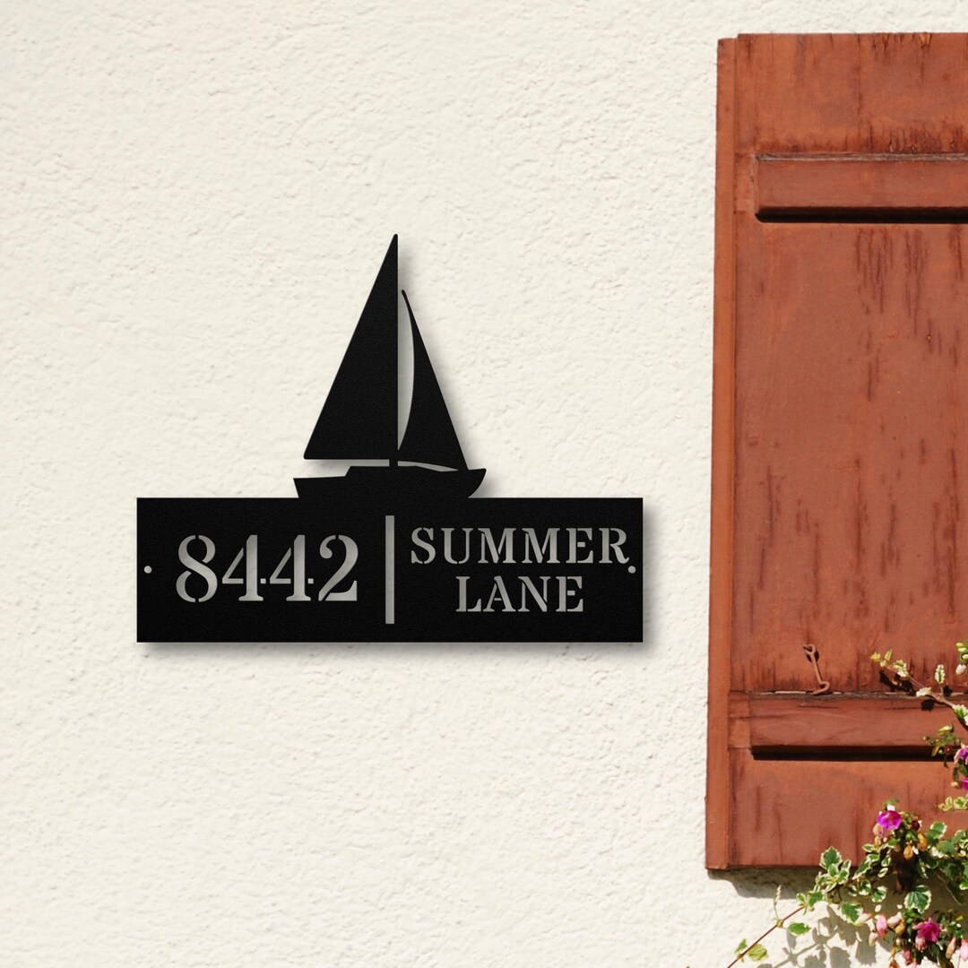 Custom Beach House Metal Address Sign, Personalized Sailboat Home Decor ...