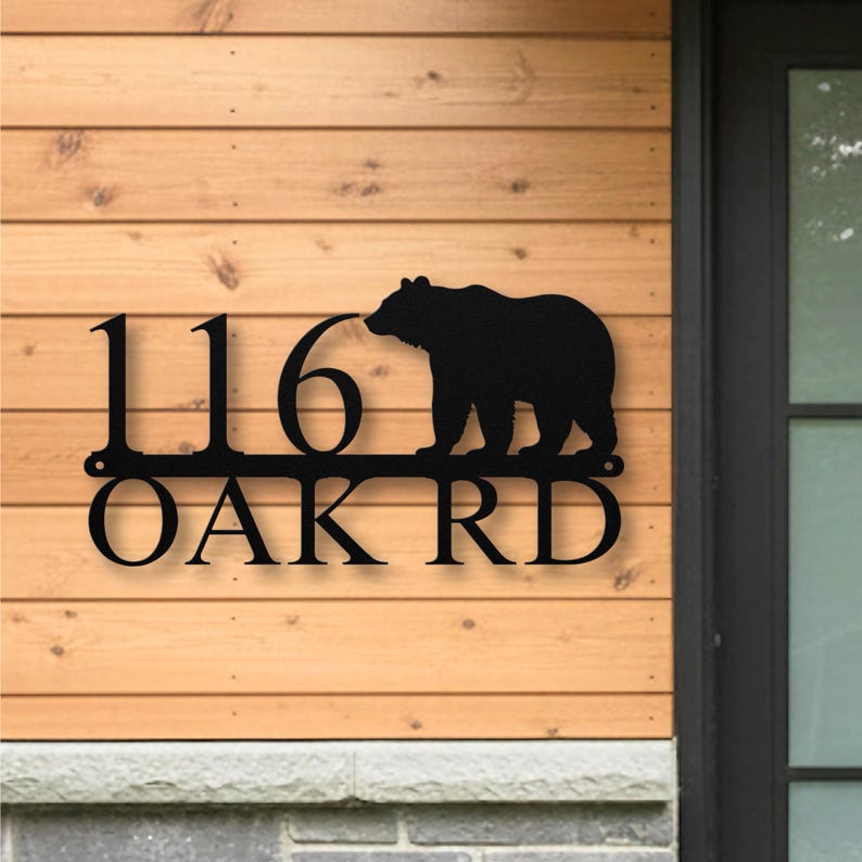 Custom Bear Address Metal Sign, Personalized Farmhouse Decor, Exterior ...