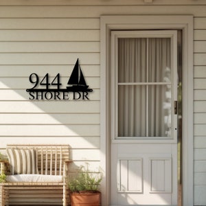 Custom Lake House Metal Address Sign, Personalized Sailboat Home Decor ...
