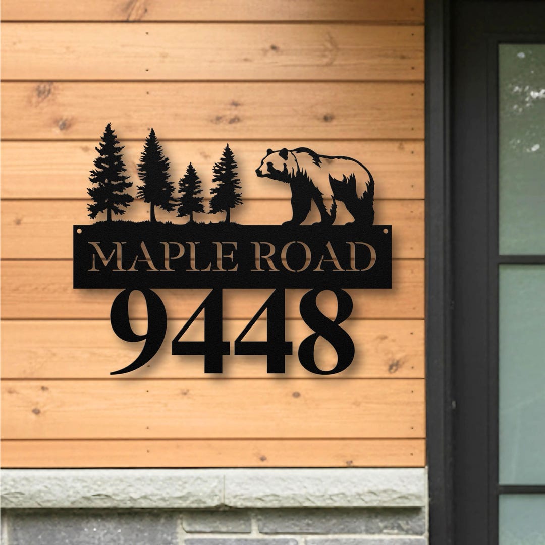 Custom Bear Address Metal Sign, Personalized Home Decor, Exterior ...