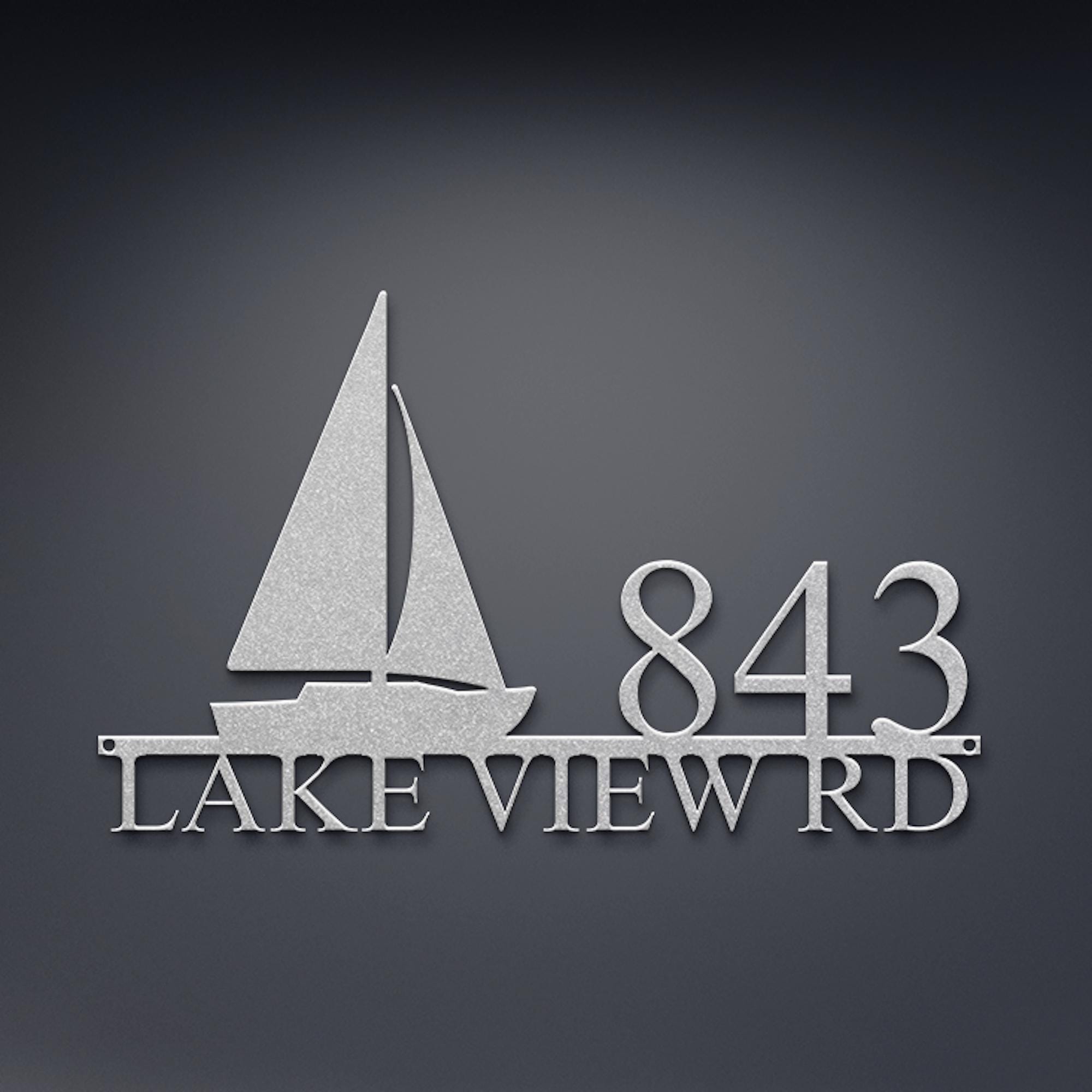 Custom Lake House Metal Address Sign, Personalized Sailboat Home Decor ...