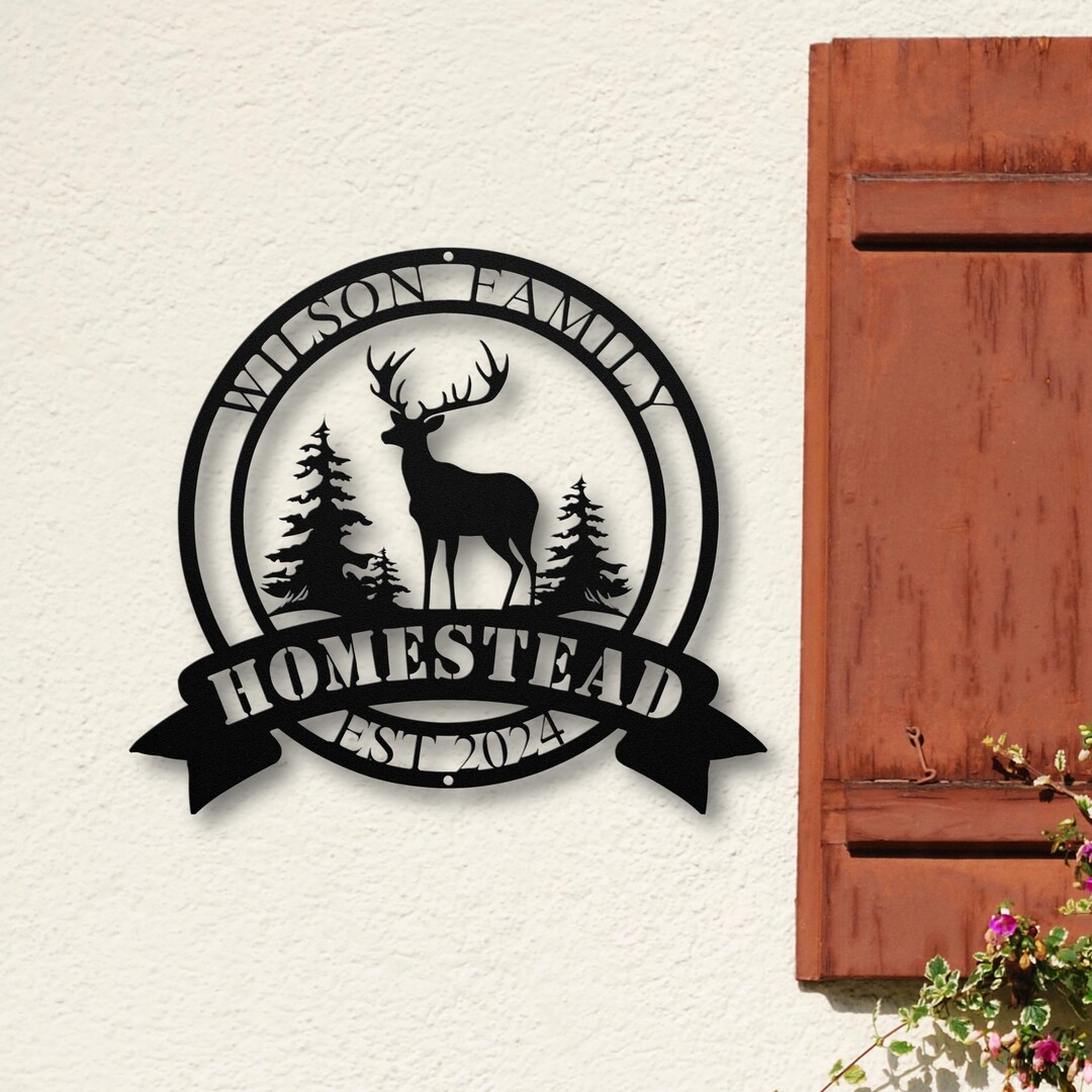 Personalized Deer Homestead Metal Sign, Farmhouse Decor, Country House ...