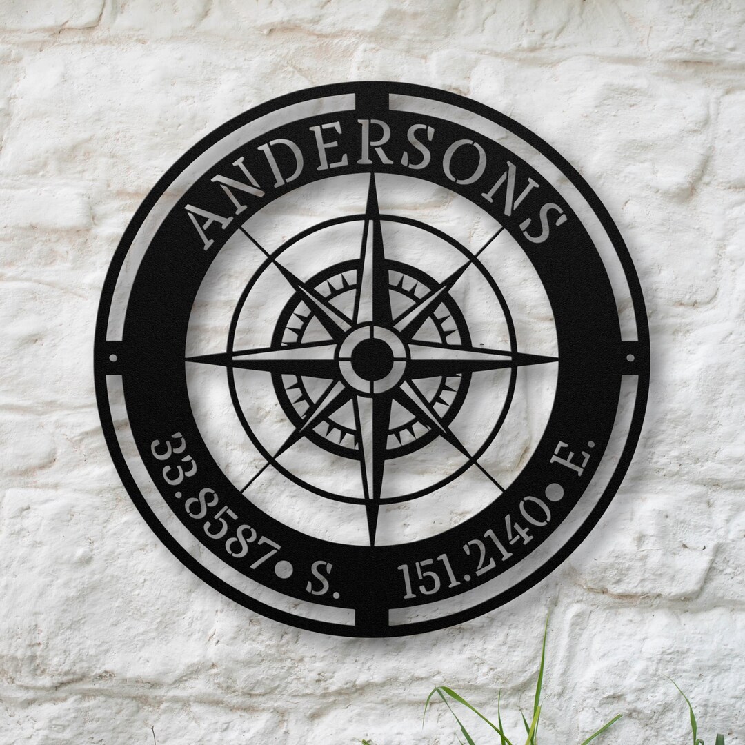 Personalized Beach House Sign, Custom Compass Metal Art, Nautical Gift ...