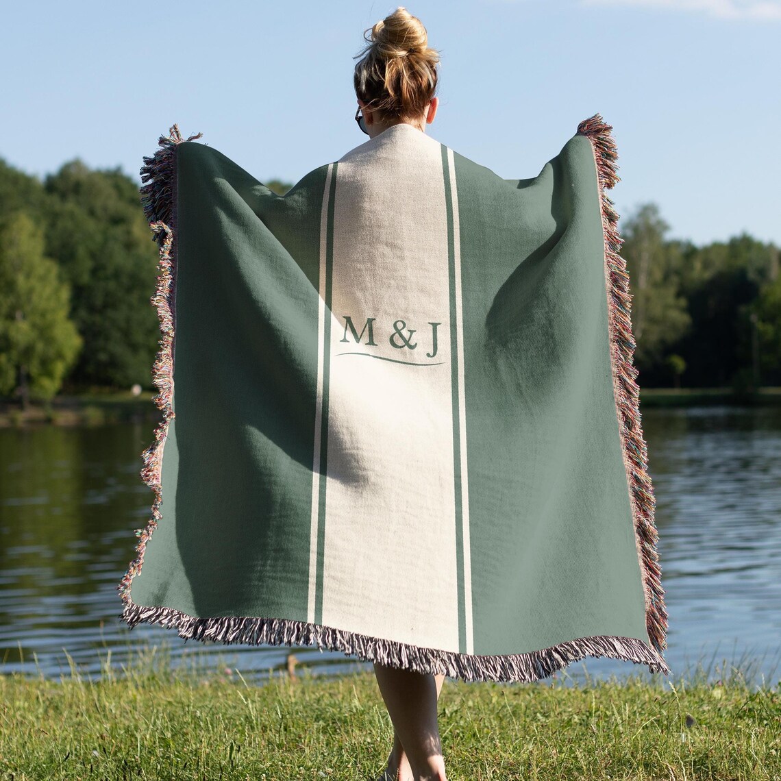 Personalized Woven Cotton Blanket – Custom Monogram Throw, Cozy Home ...