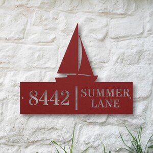 Custom Beach House Metal Address Sign, Personalized Sailboat Home Decor ...