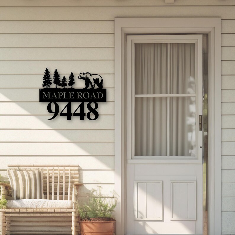 Custom Bear Address Metal Sign, Personalized Home Decor, Exterior ...