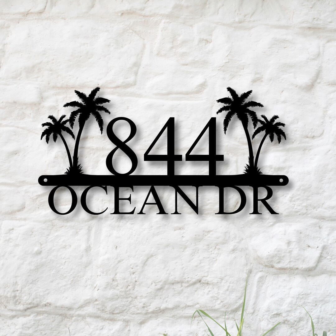 Custom Palm Tree Address Number Metal Sign, Personalized Home Decor ...