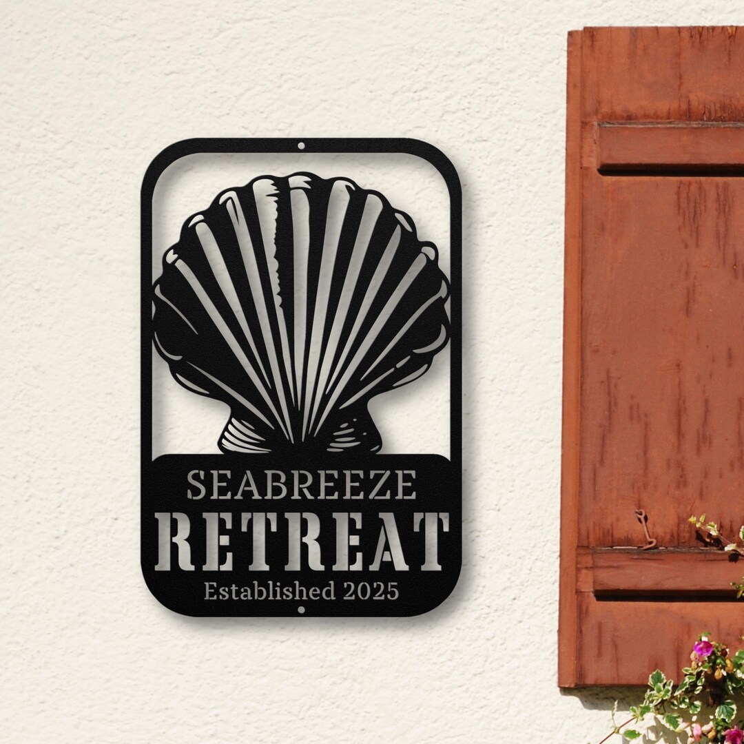 Custom Cottage Seashell Sign, Personalized Beach Cabin Name Metal Sign ...