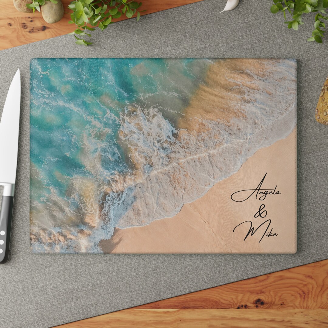Personalized Ocean View Glass Cutting Board, Kitchen Gift for Mom ...