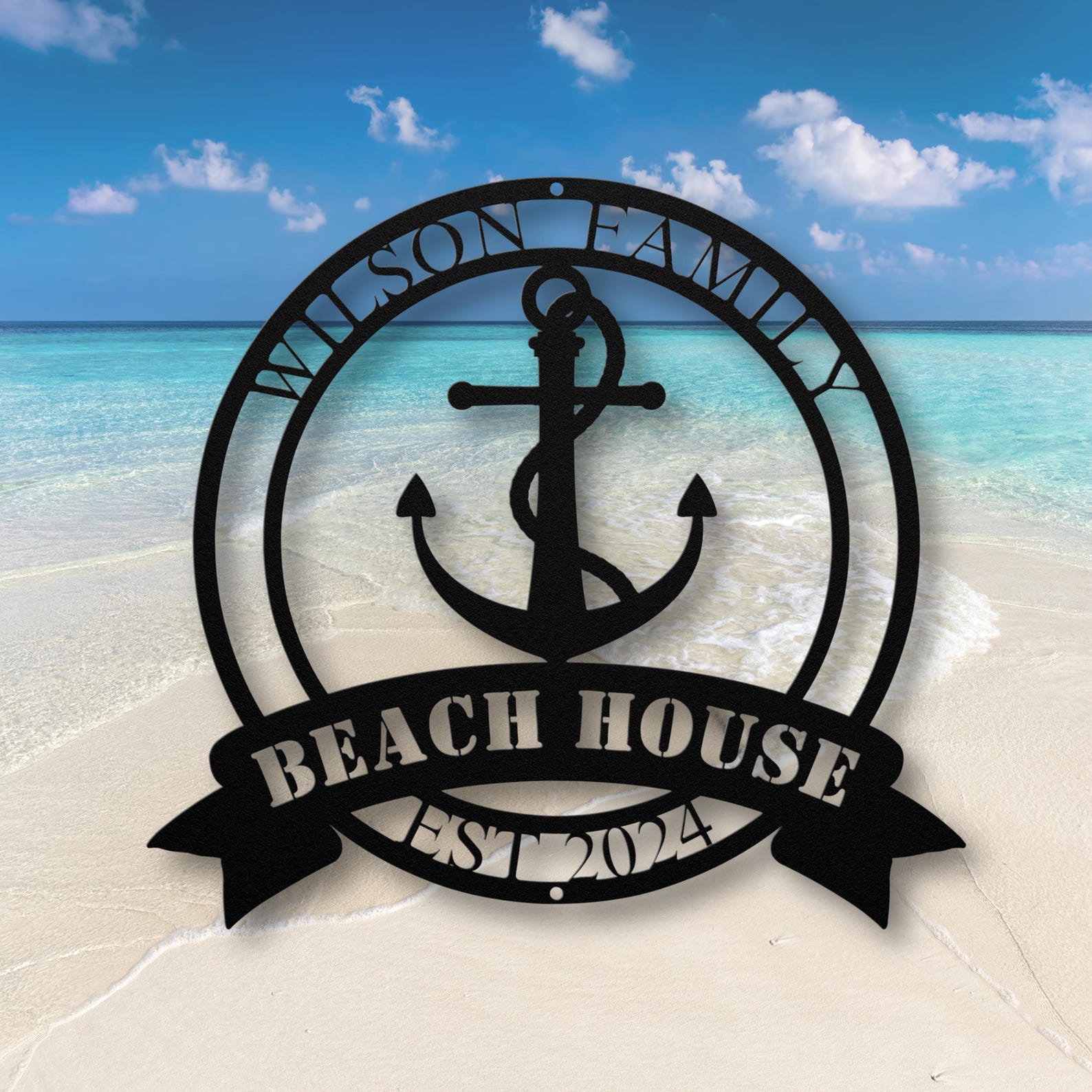 Personalized Beach House Sign, Custom Beach Metal Art, Beach House Gift ...