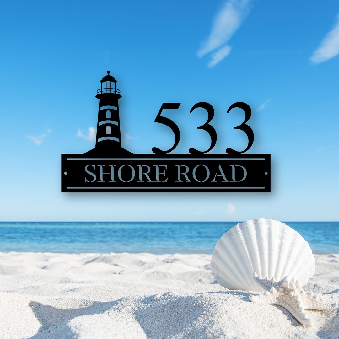 Custom Lighthouse Address Number Metal Sign, Personalized Home Decor ...