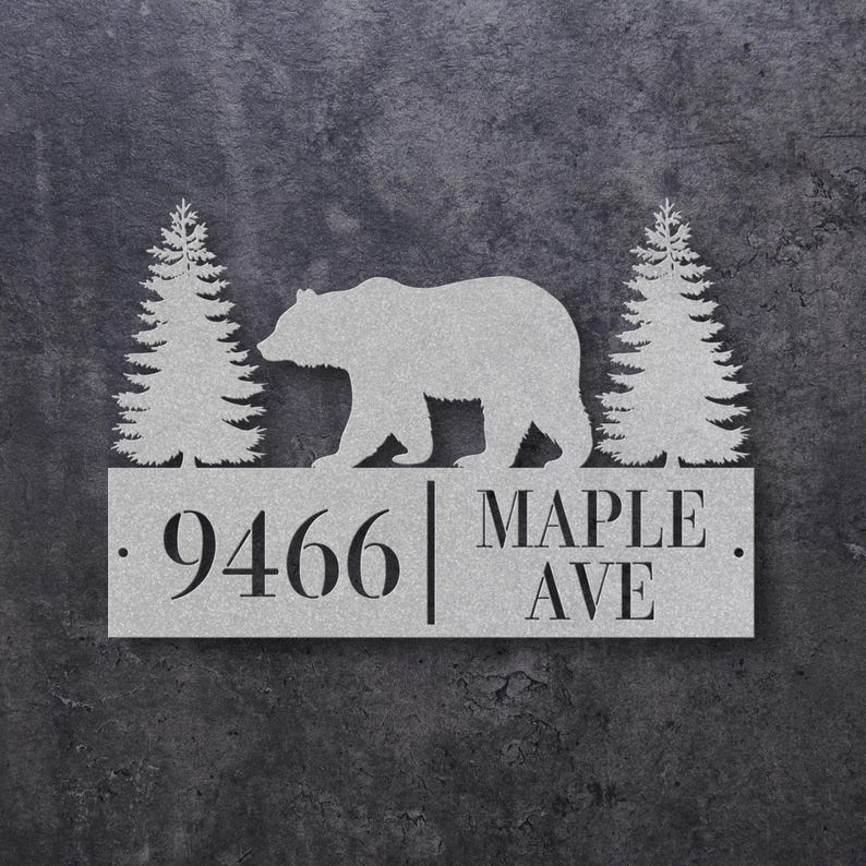 Custom Bear Address Metal Sign, Personalized Farmhouse Decor, Exterior ...