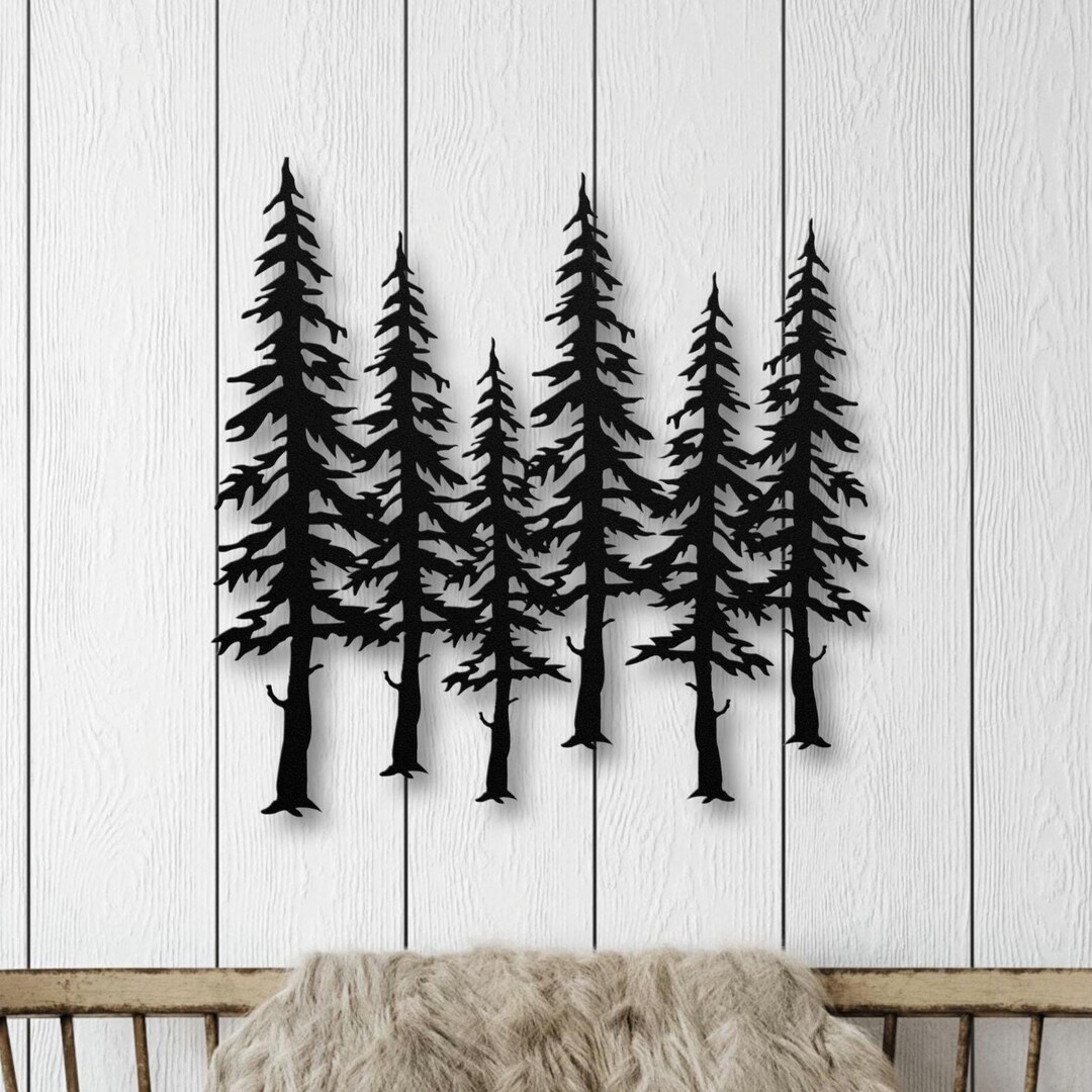 Tree Line Wall Art, Forest Metal Sign, Pine Tree Decor, Nature Decor ...