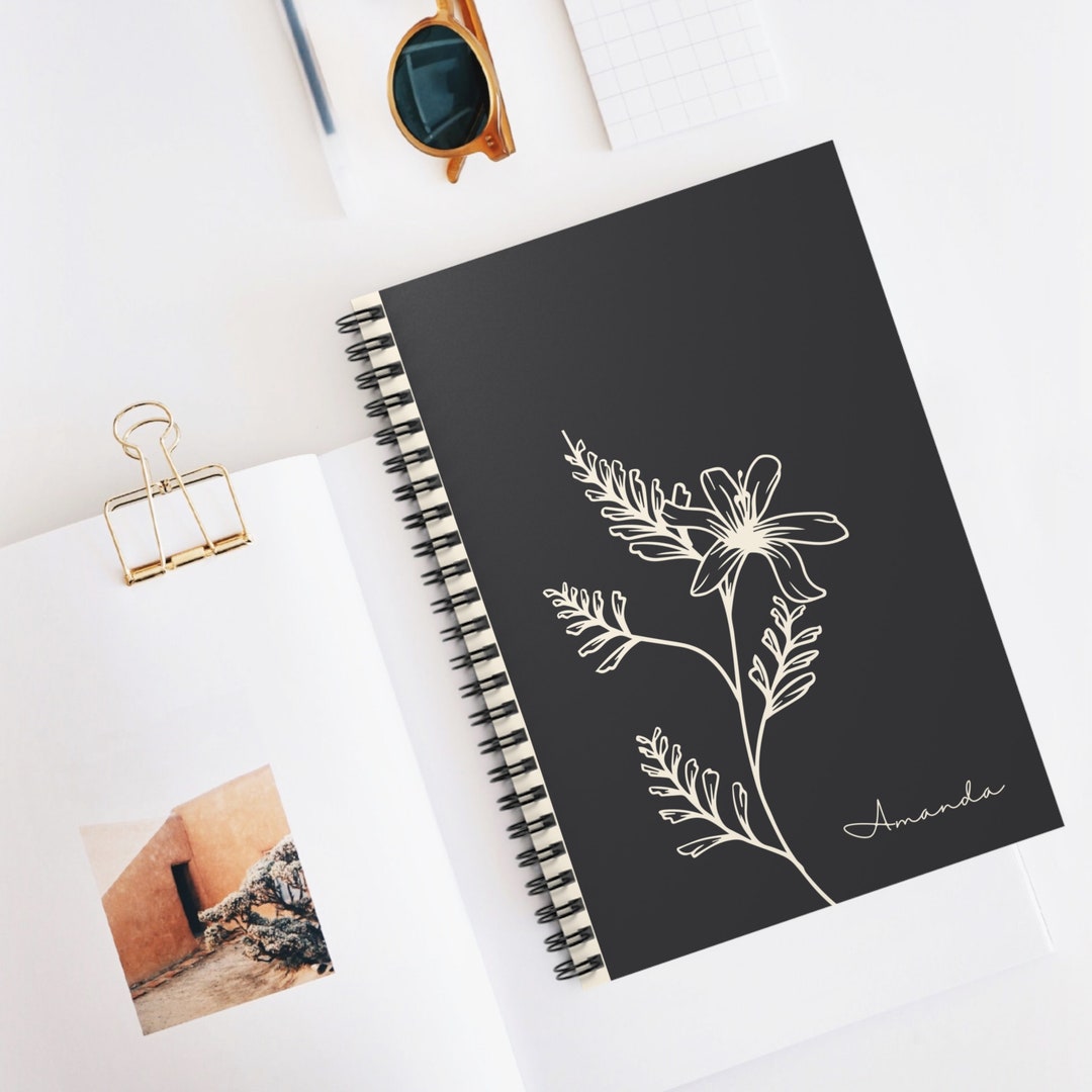 Personalized Minimalist Spiral Notebook, Custom Wildflower Journal ...