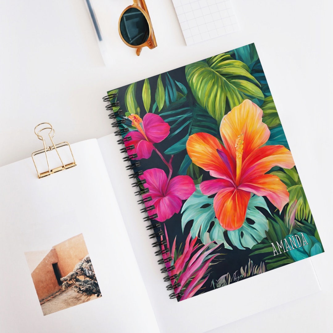 Personalized Spiral Notebook, Tropical Flower Journal, Custom Spiral ...