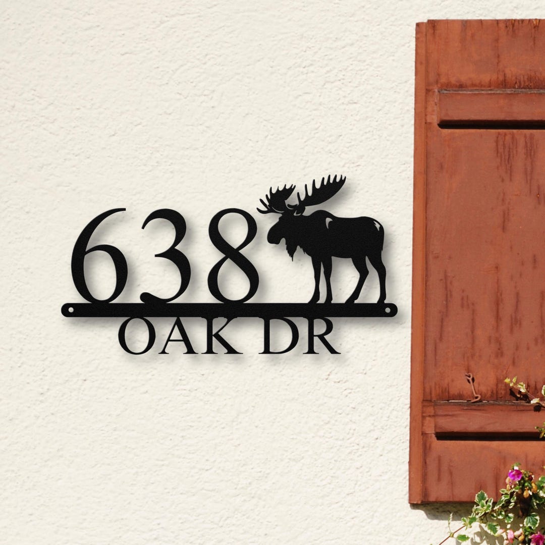 Custom Metal Moose Address Sign, Personalized Farmhouse Decor, Exterior ...
