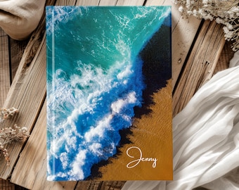 Personalized Ocean Wave Hardcover Journal, Custom Beach Notebook ...