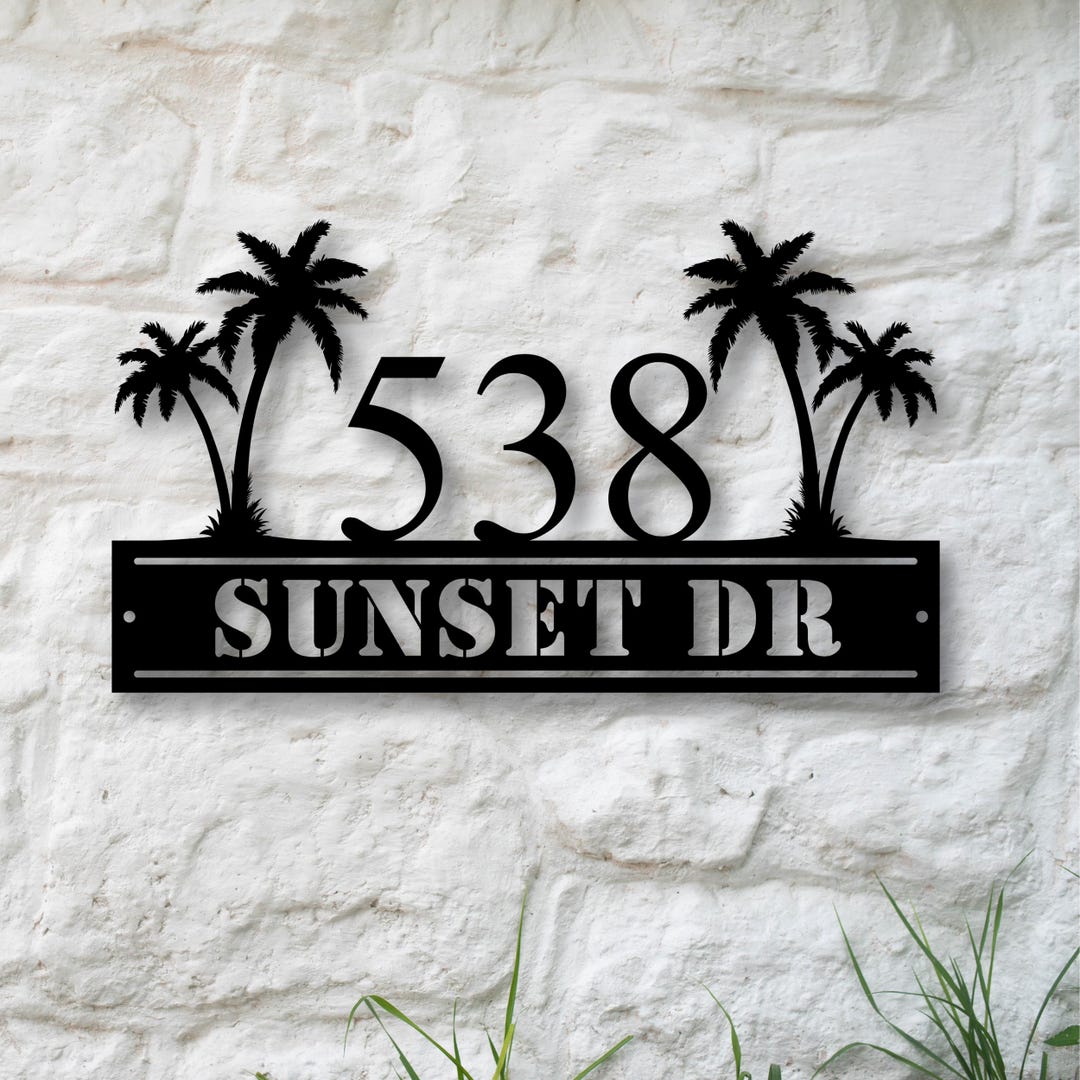 Custom Palm Tree Address Number Metal Sign, Personalized Home Decor ...