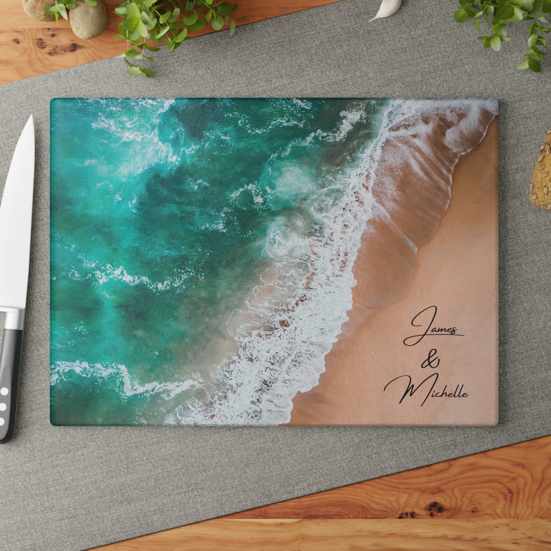 Custom Glass Cutting Board, Unique Kitchen Gift, Ocean Charcuterie ...