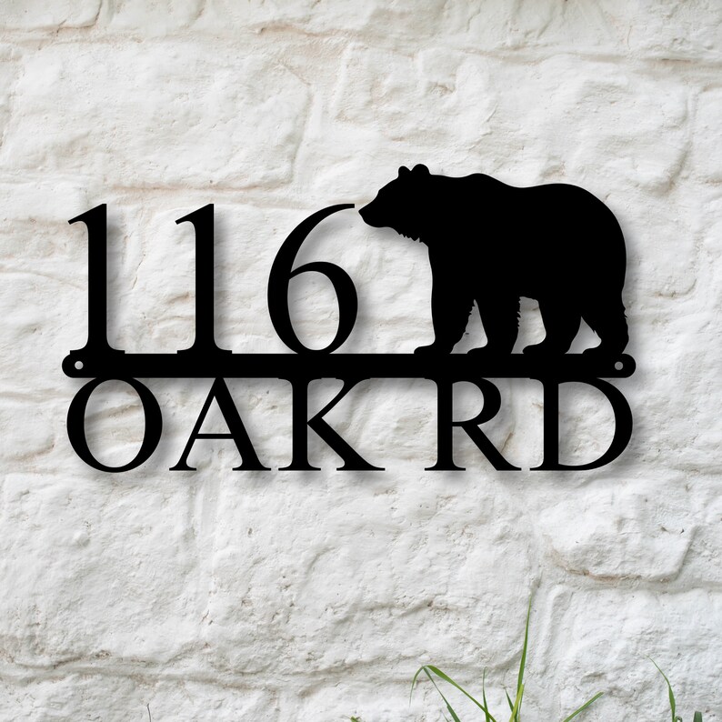 Custom Bear Address Metal Sign, Personalized Farmhouse Decor, Exterior ...