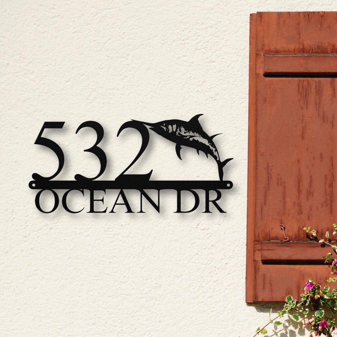 Custom Swordfish Metal Address Sign, Personalized Home Decor, Exterior ...