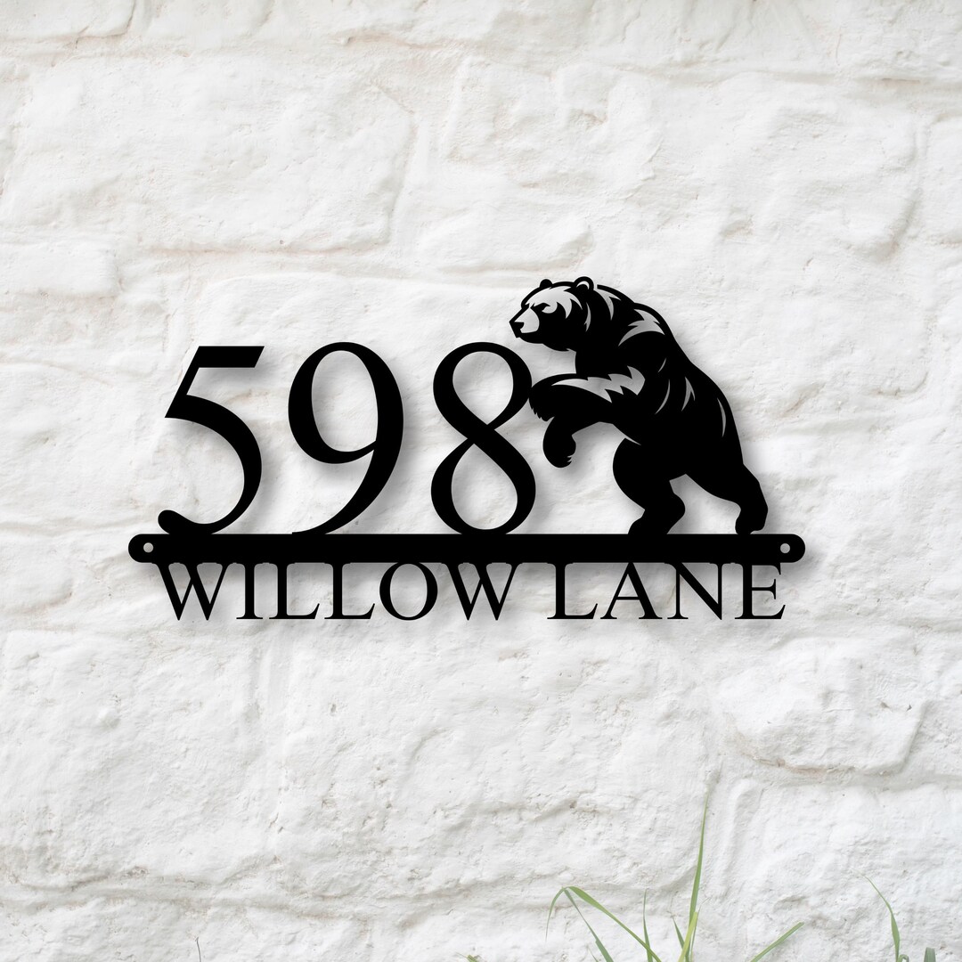Custom Address Metal Bear Sign, Personalized Farmhouse Decor, Exterior ...