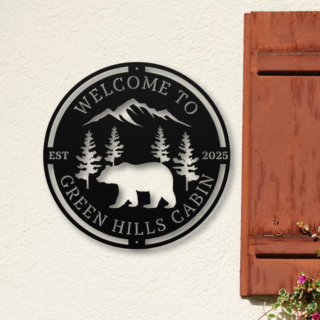 Custom Bear Metal Cabin Sign, Vacation Rental Welcome Sign ...