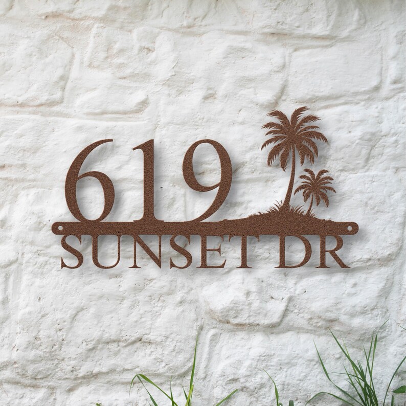 Custom Palm Tree Address Number Metal Sign, Personalized Home Decor ...