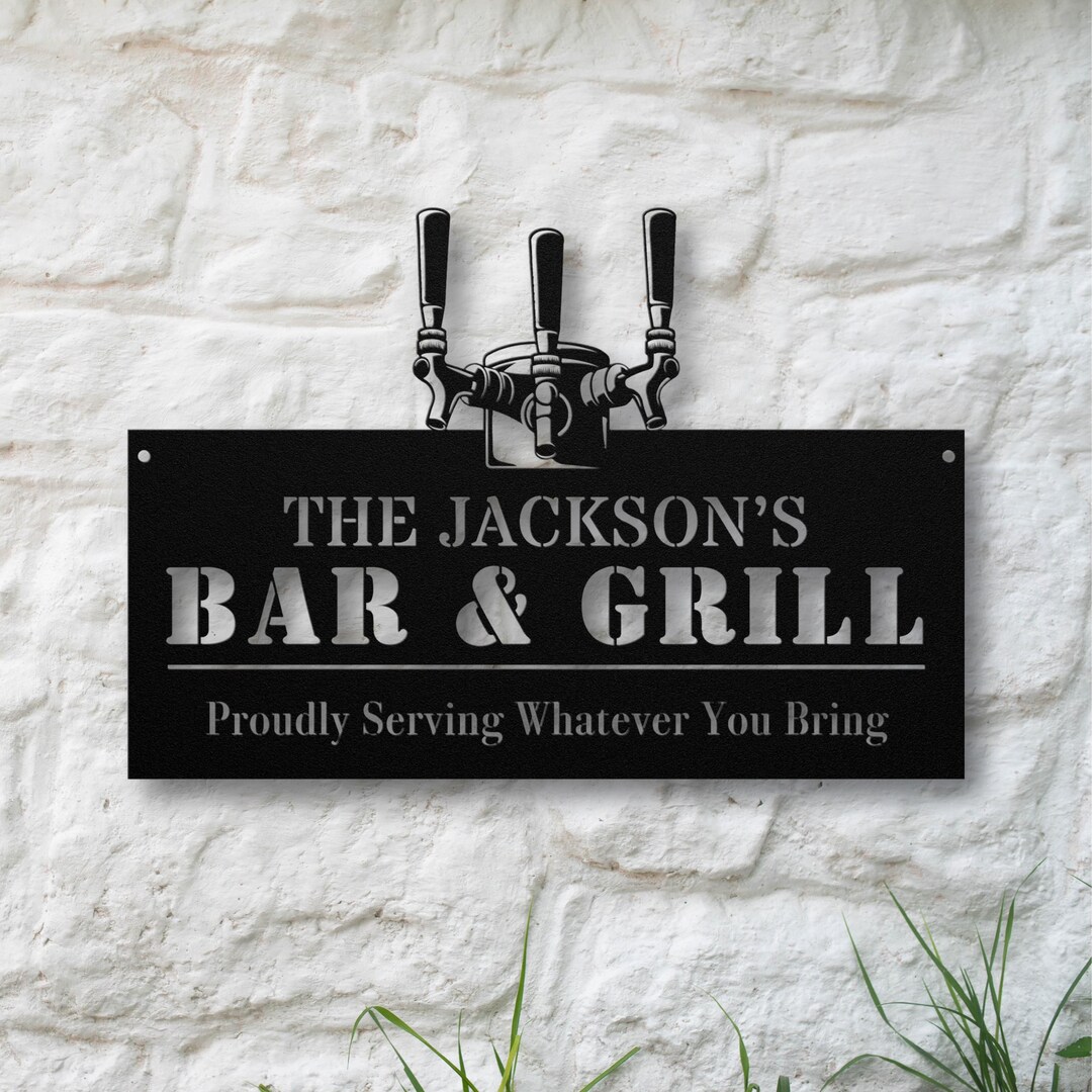 Personalized Bar & Grill Metal Sign – Custom Backyard BBQ Gift for Him ...