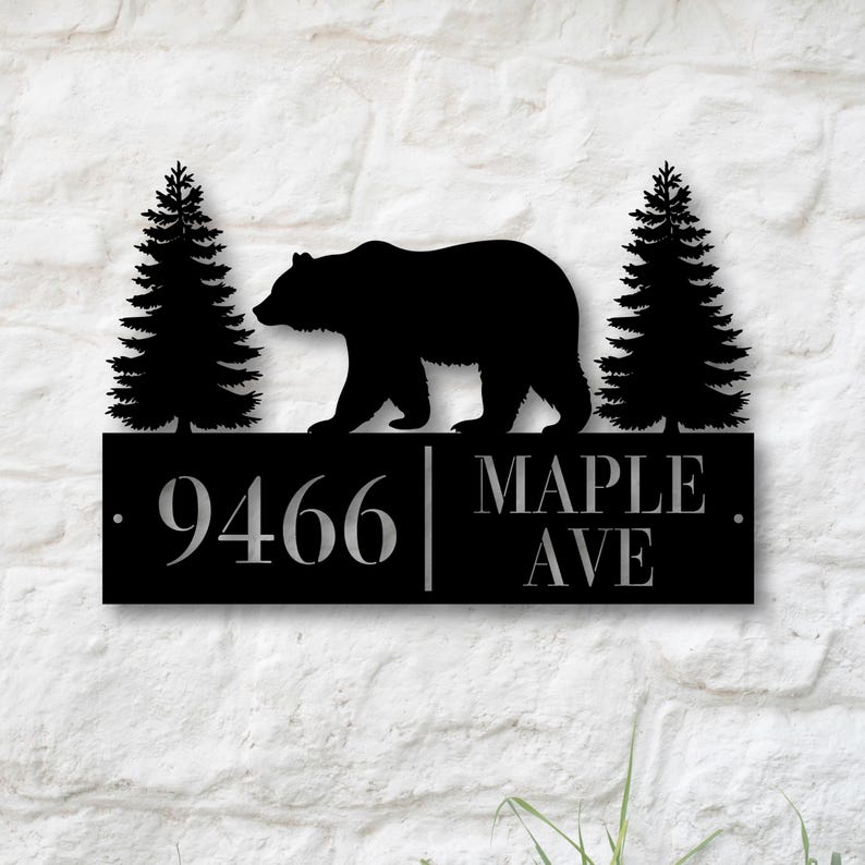 Custom Bear Address Metal Sign, Personalized Farmhouse Decor, Exterior ...