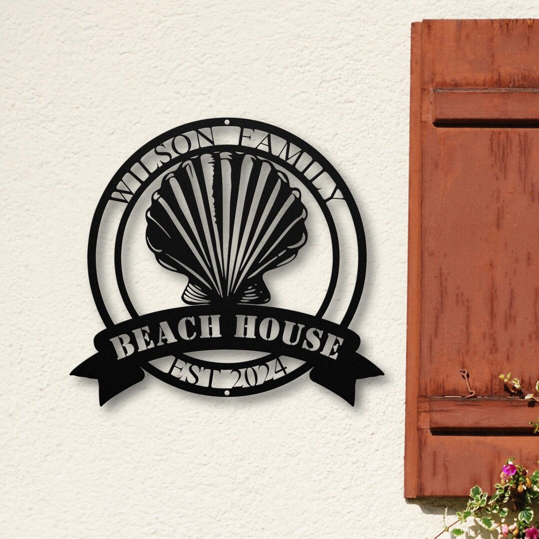 Custom Beach House Sign, Personalized Seashell Metal Art, Beach House ...