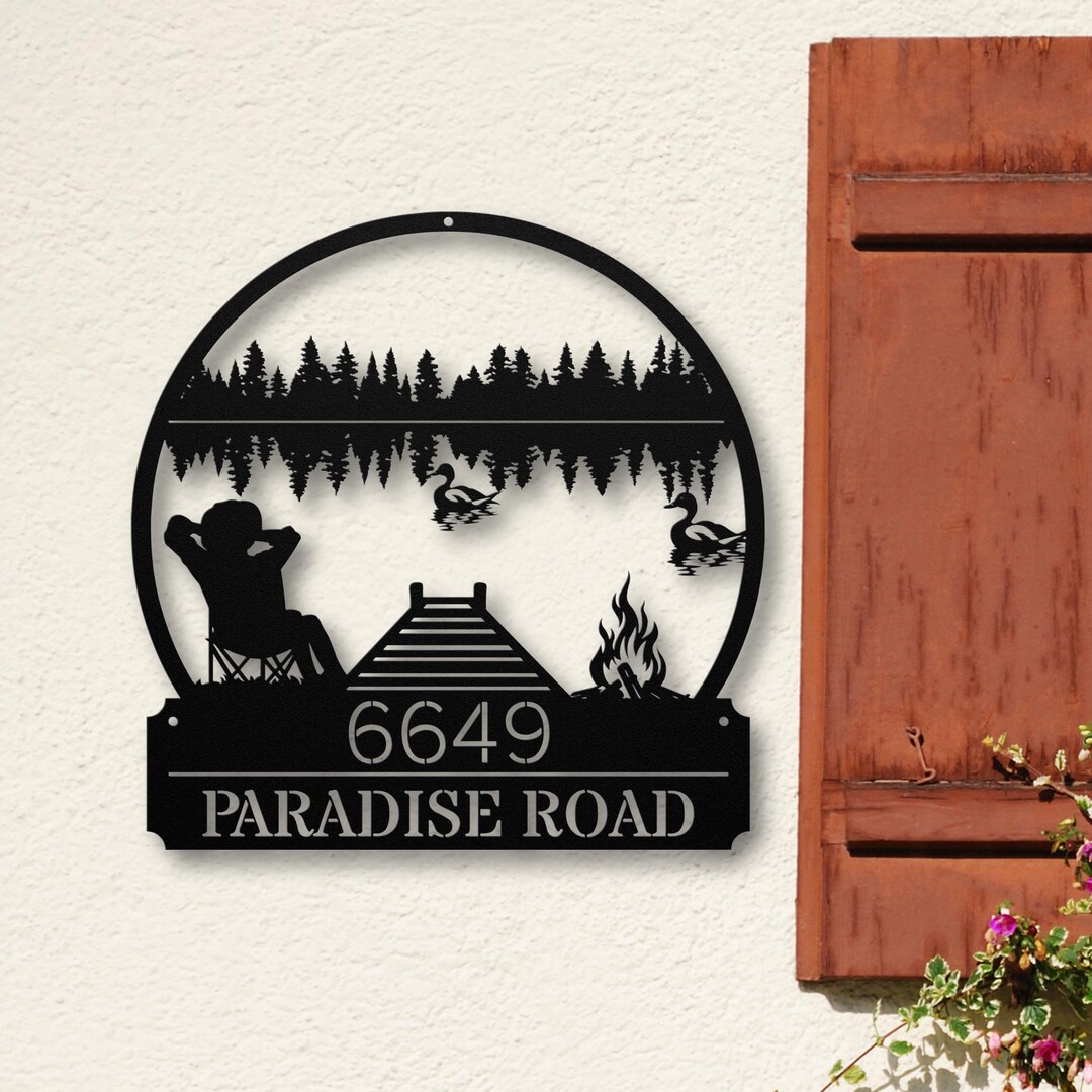 Custom Lake House Metal Address Sign, Personalized Outdoor House Number ...