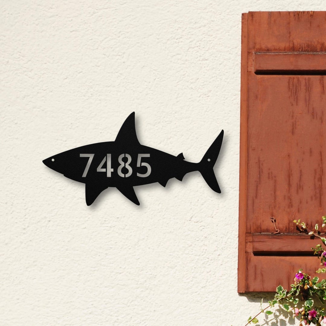 Custom Shark Address Number Metal Sign, Personalized Home Decor ...