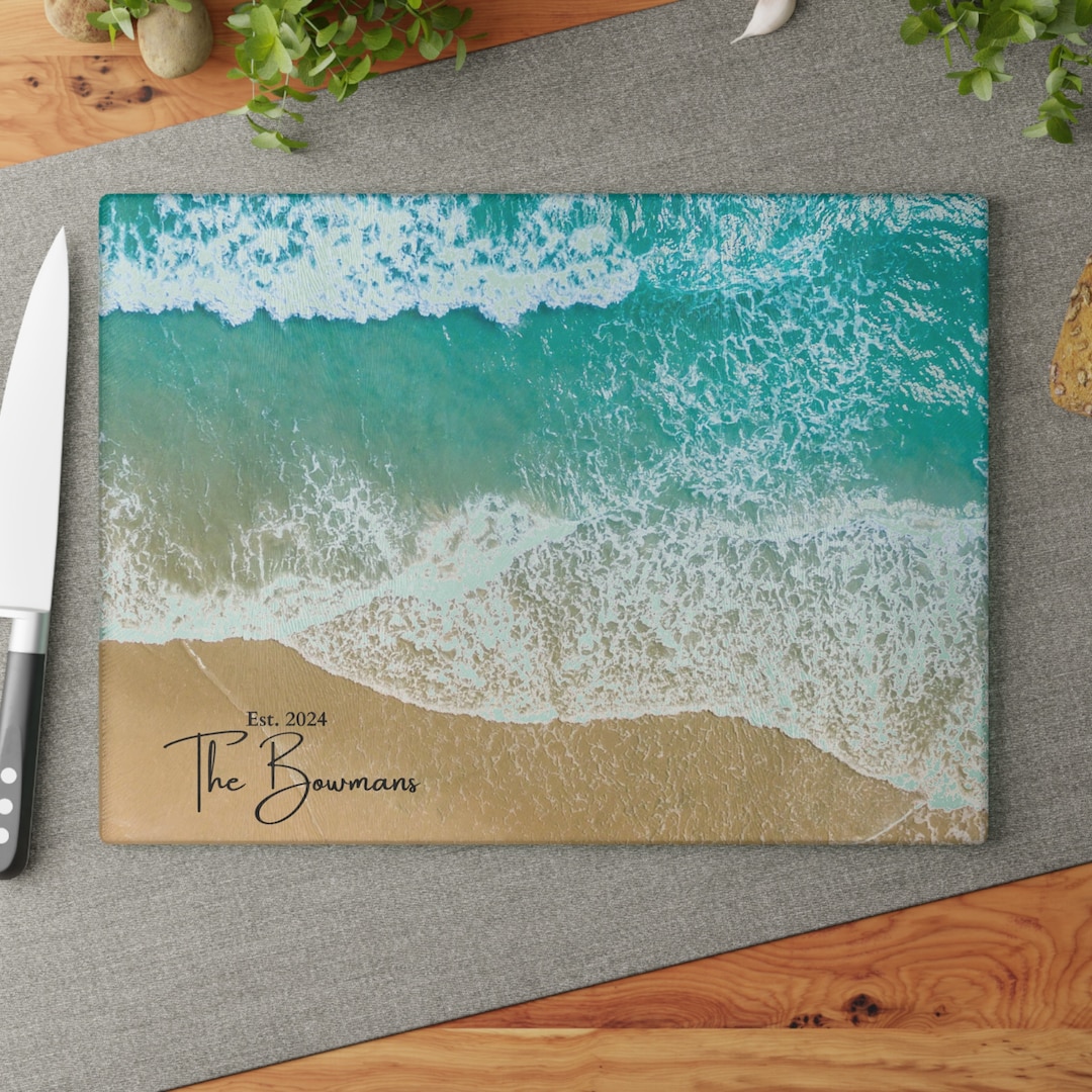 Personalized Ocean View Glass Cutting Board, Kitchen Gift for Mom ...