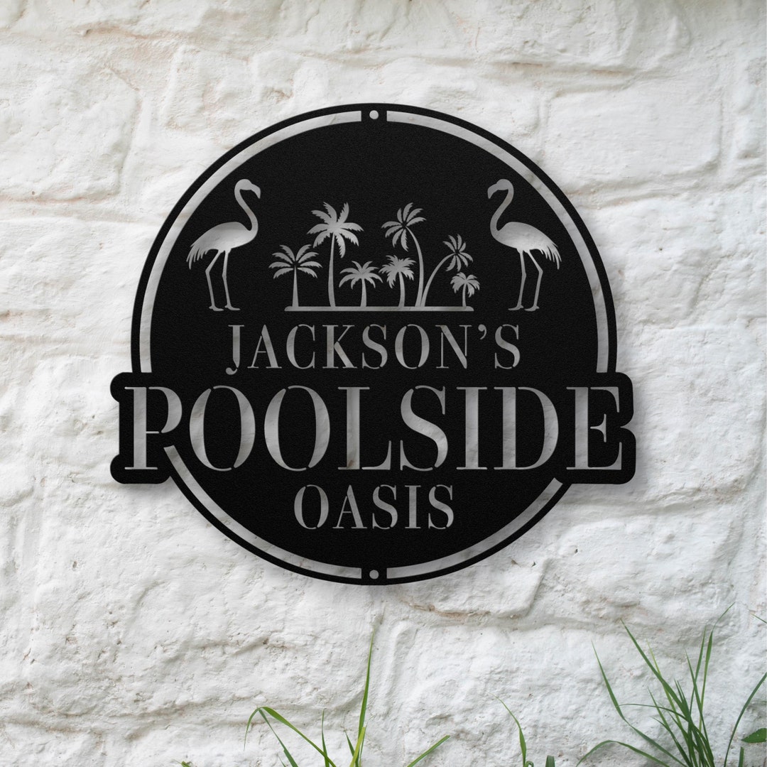 Personalized Metal Poolside Oasis Sign, Custom Pool Outdoor Sign ...