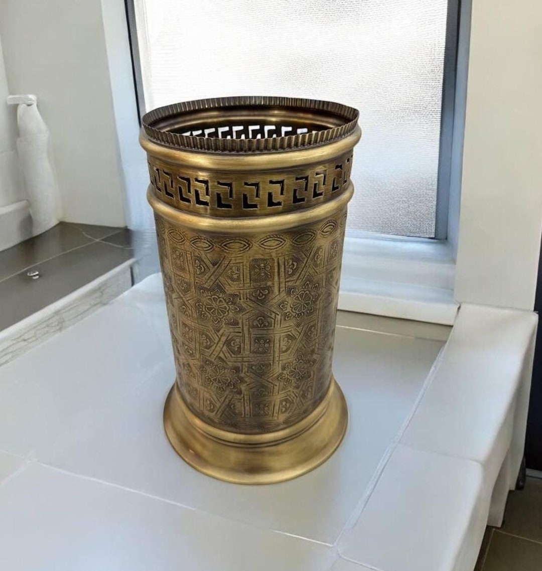Bronze Wastebasket and Trash Can for Home Office & Bedroom - Decorative ...