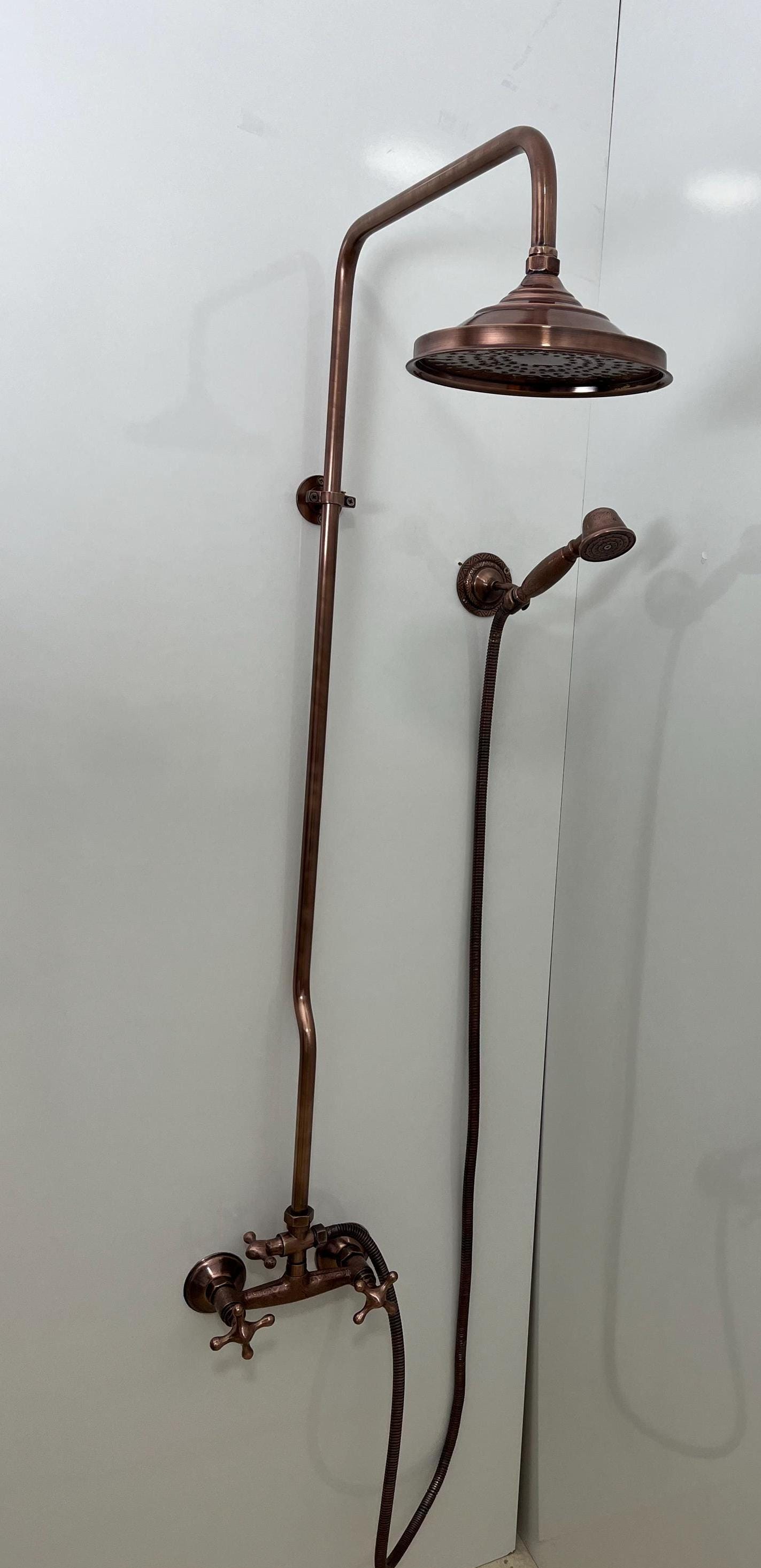 Copper Head Shower Exposed Pipe Faucet, Dark Copper Rain Shower System ...