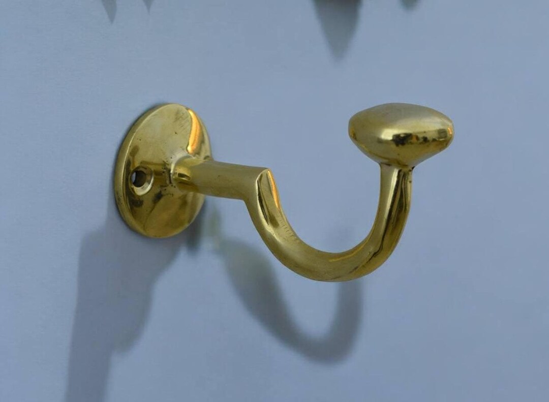 Solid Brass Hook, Unlacquered Brass Hooks, Vintage Antique Brass Wall ...