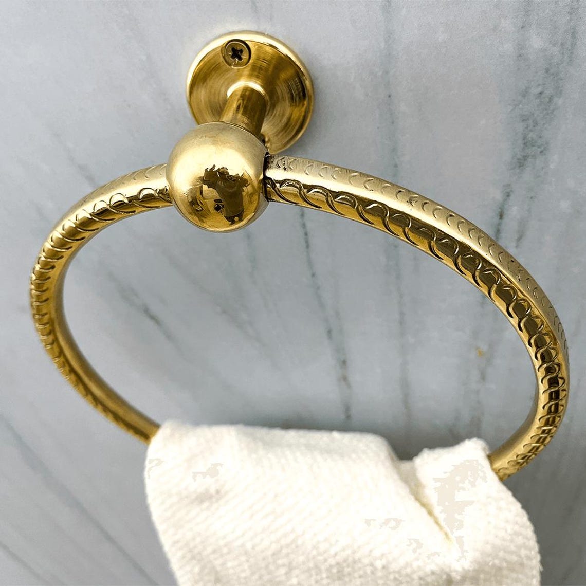 Engraved Brass Round Bathroom Towel Holder, Brass Towel Rack, Round ...