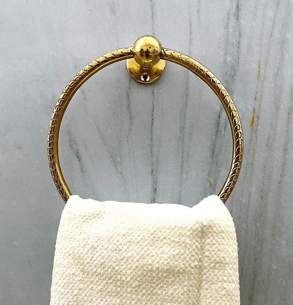 Engraved Brass Round Bathroom Towel Holder, Brass Towel Rack, Round ...