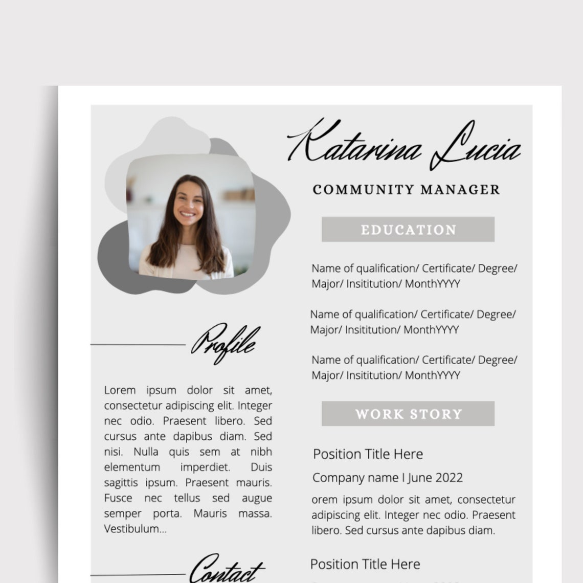 CV Template With Photo, Resume Template, Creative Resume, Professional ...