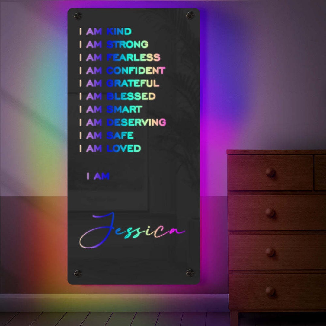 Affirmations Mirror I Am Mirror Light Colorful Bedroom Lamp - Etsy