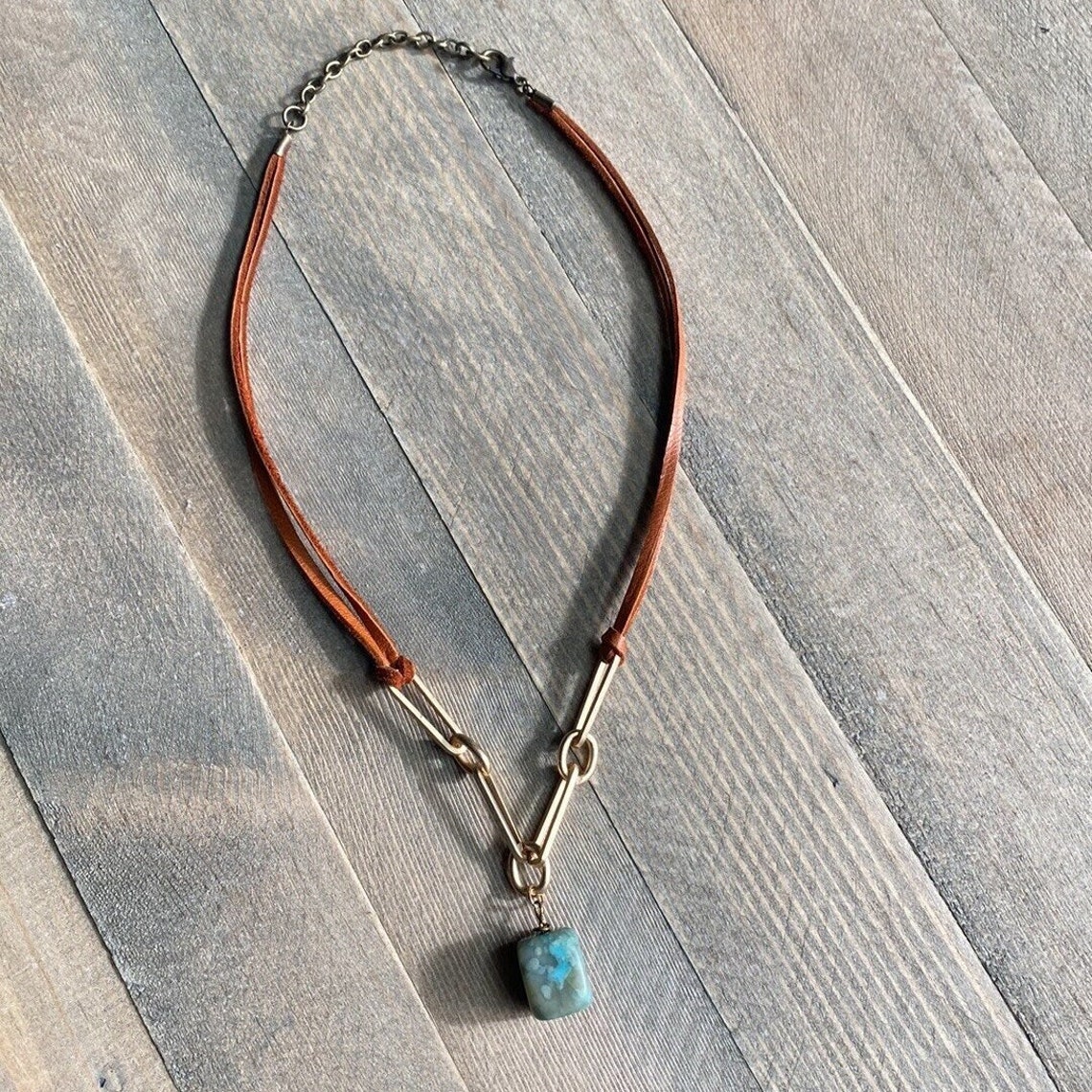 Boho Turquoise Imperial Jasper Stone Charm Pendant Necklace Matte Gold ...