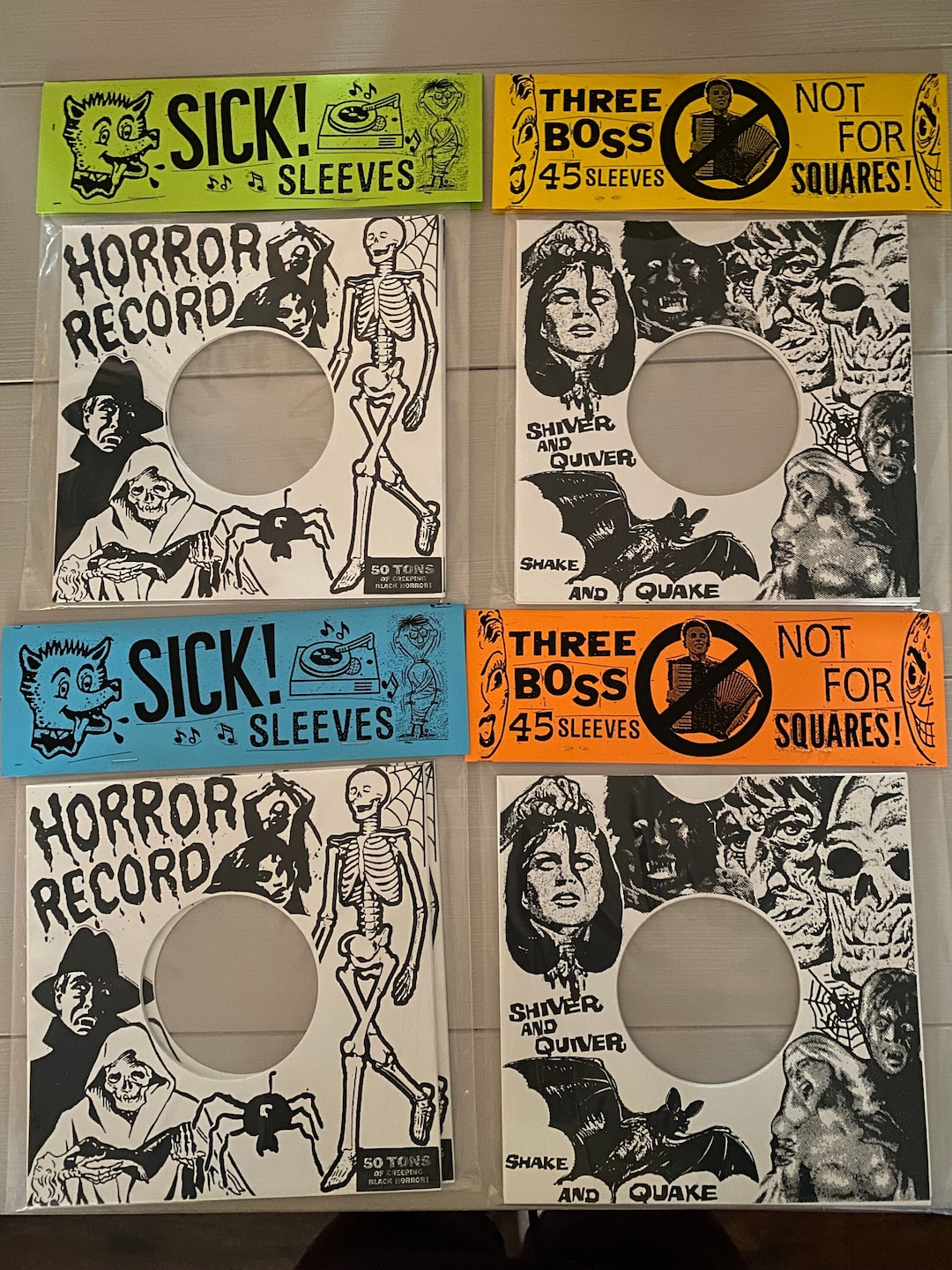 Set of 3 Silkscreened Horror Record 45 Sick Sleeves - Etsy