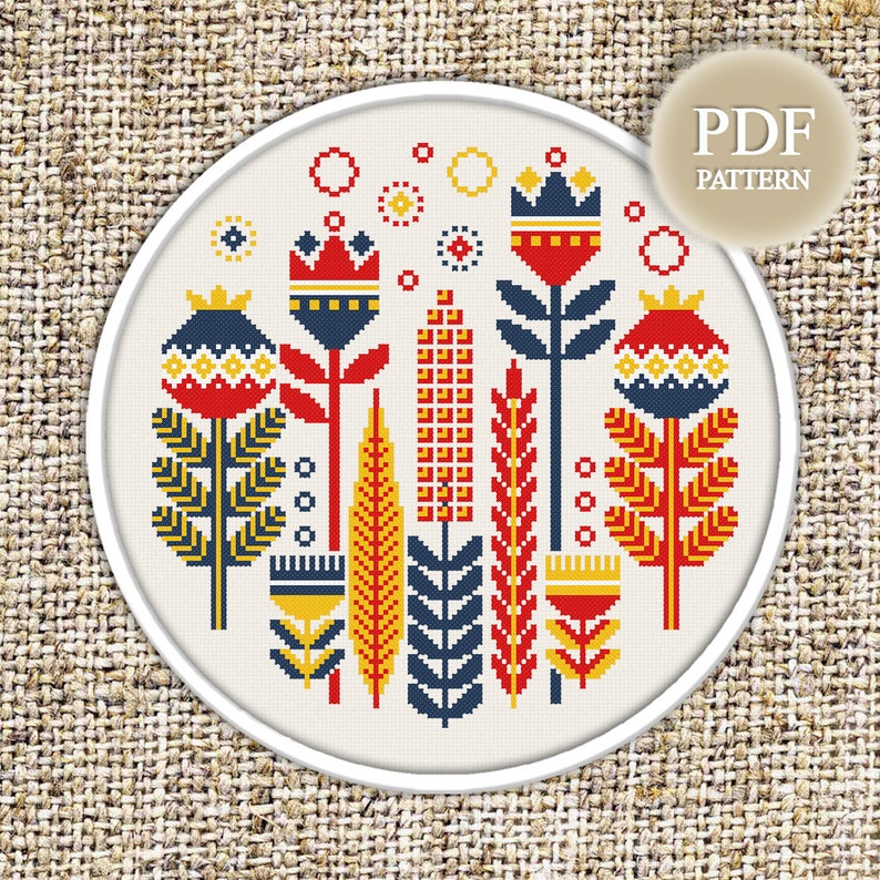Scandi Flowers Cross Stitch Pattern Folk Cross Stitch Ethnic Retro Boho ...