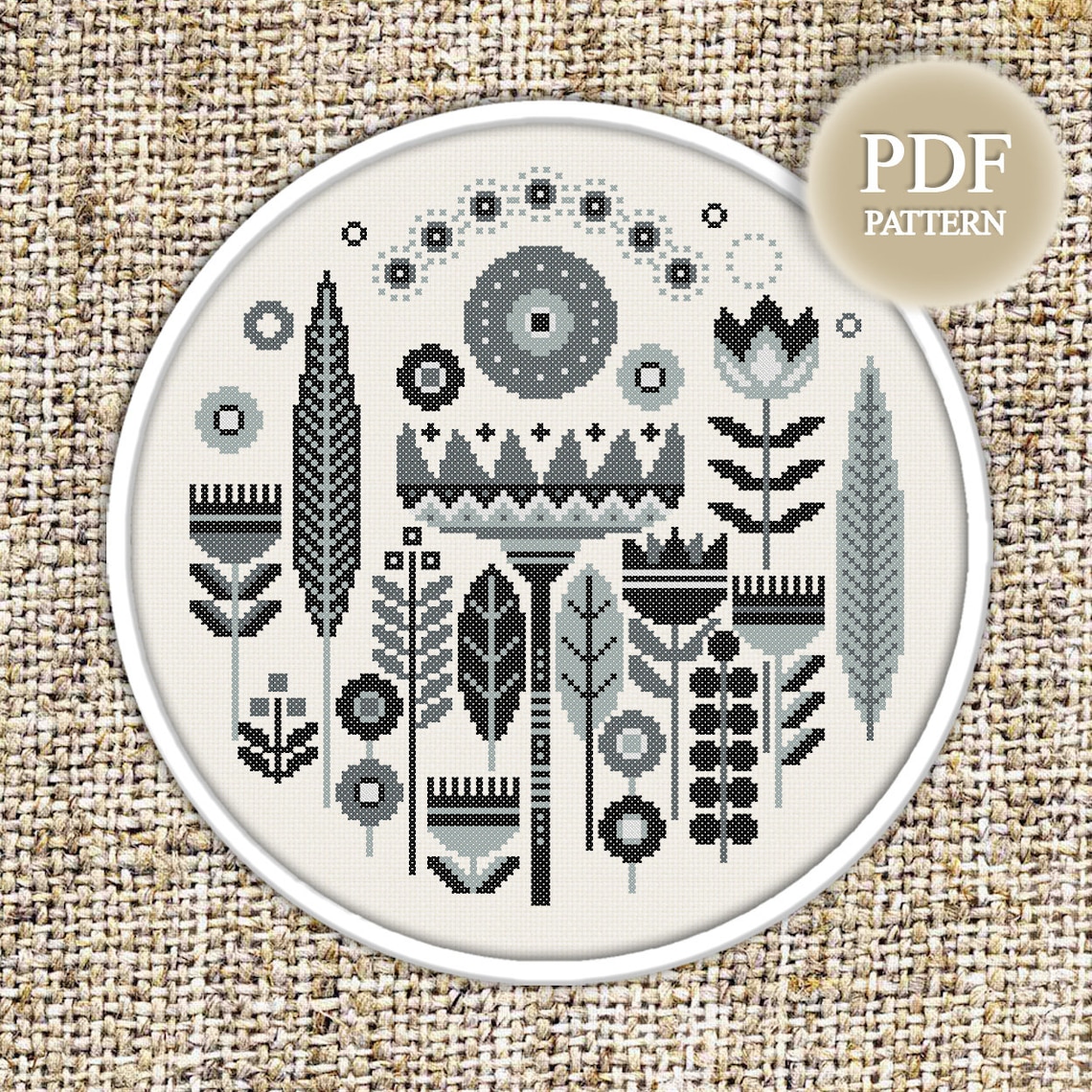 Scandinavian Folk Cross Stitch Pattern Abstract Cross Stitch Flowers ...