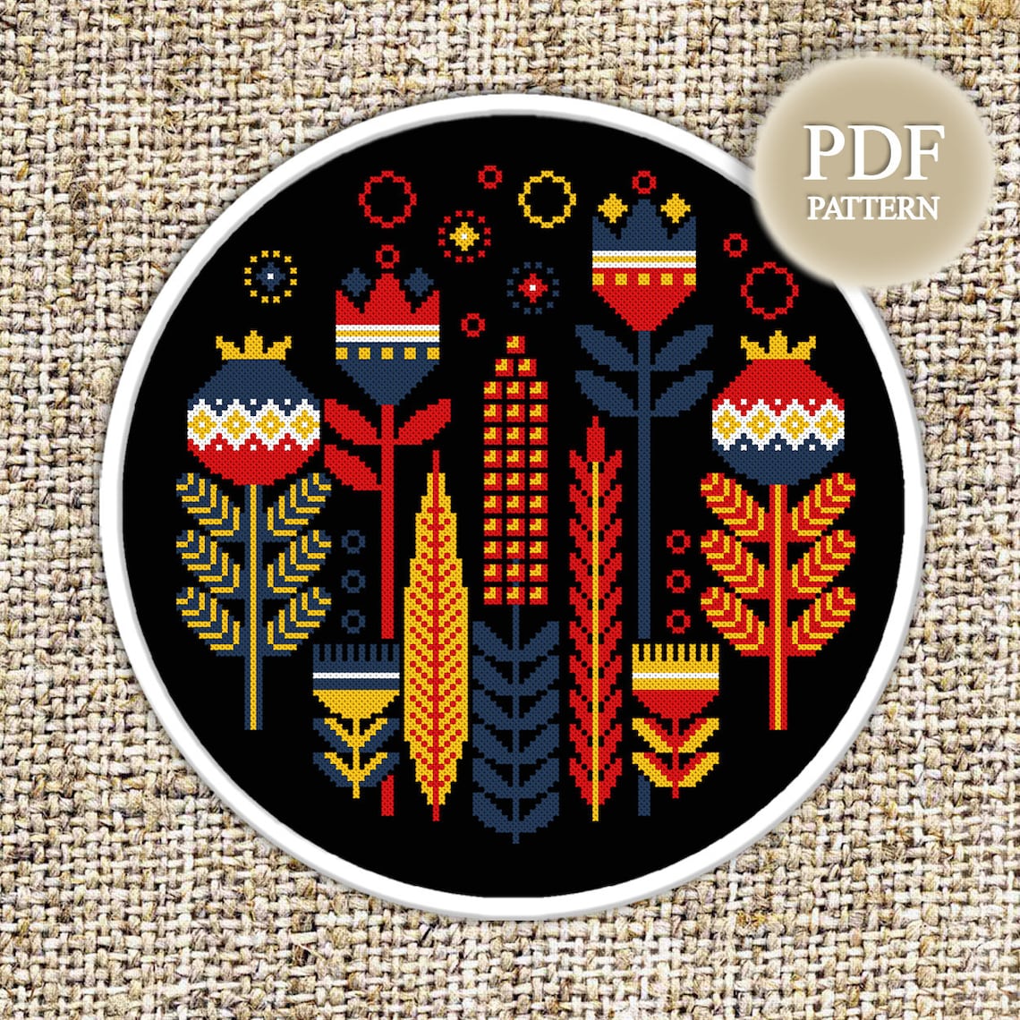 Scandi Flowers Cross Stitch Pattern Folk Cross Stitch Ethnic Retro Boho ...